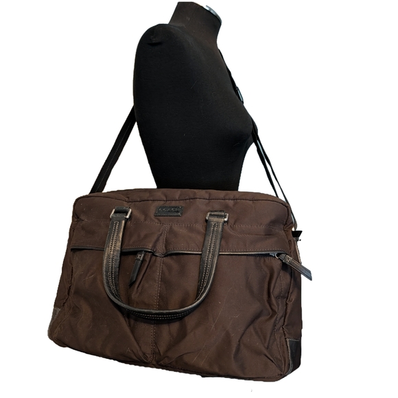 Coach | Bags | Coach Varick Nylon And Leather Laptop Work Bag Brown ...